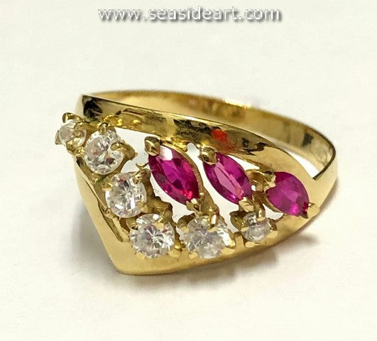 Synthetic Cubic Zirconia & Synthetic Ruby Ring-18K Yellow Gold ...