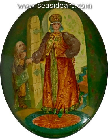 Vintage Black Lacquered Russian Box- "A Boyar Maiden" - Seaside Art Gallery