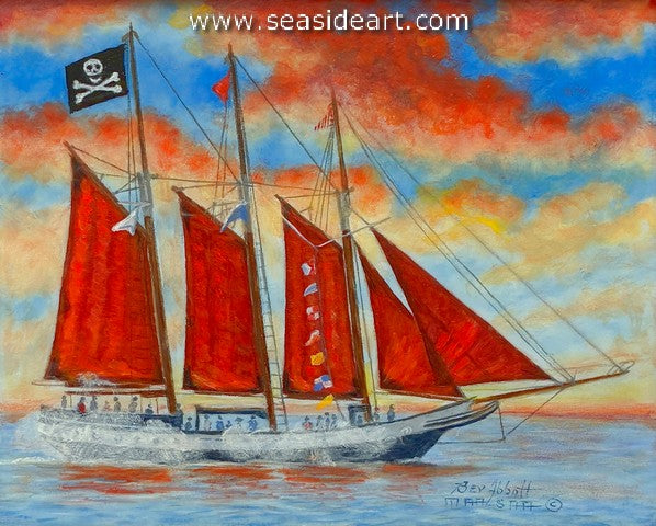 Red Sails on Evening Raid - Seaside Art Gallery