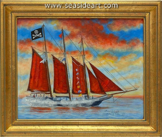 Red Sails on Evening Raid - Seaside Art Gallery