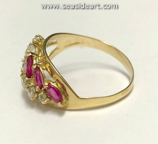 Synthetic Cubic Zirconia & Synthetic Ruby Ring-18K Yellow Gold ...